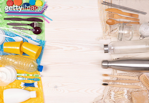 Zero waste eco friendly objects vs plastic single-use objects ...