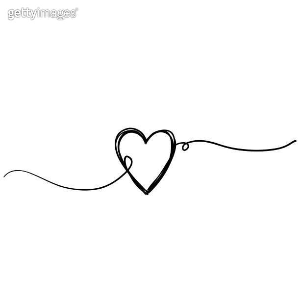drawn of Continuous line drawing of love sign with heart embrace ...