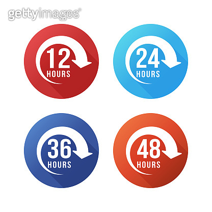 12, 24, 48 and 72 hours clock arrow vector icons. Delivery service ...
