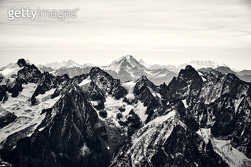 Black and white mountain landscape in the Alps, France. 이미지 (1206682986 ...