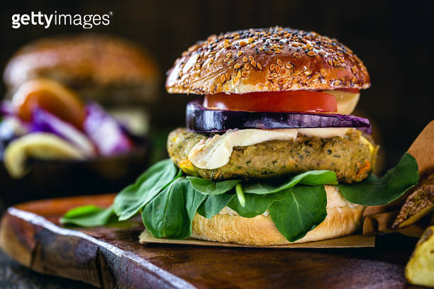 Vegetarian hamburger, sandwich made without meat, with portion of ...