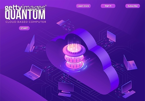 Quantum computer futuristic processor, chip with network, isometric ...