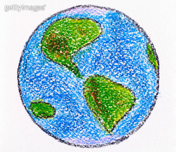 Hand drawing Planet Earth made by wax crayons 이미지 (1260298421) - 게티이미지뱅크