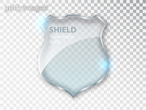 Glass shield sign. Safety badge protection icon. Blank acrylic screen ...