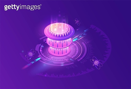 Quantum computer futuristic processor, chip with network, isometric ...