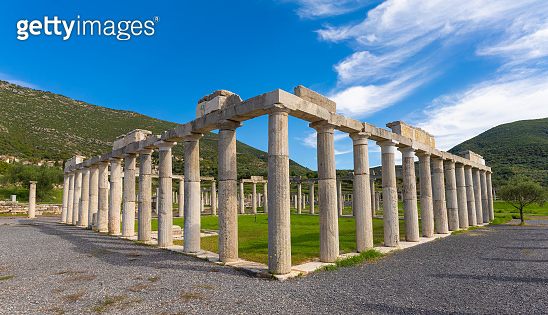 Ruins of the Palestra in the Ancient Messene archeological site ...