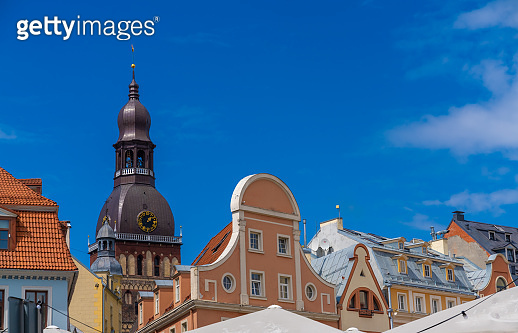 The charming cathedral square in the old town of Riga, Latvia. Founded ...