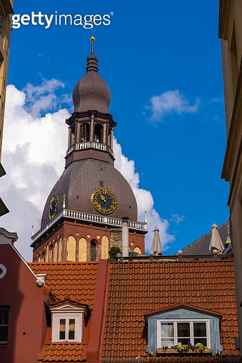 The charming cathedral square in the old town of Riga, Latvia. Founded ...
