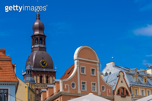 The charming cathedral square in the old town of Riga, Latvia. Founded ...