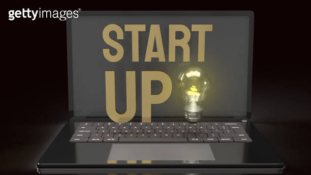 light bulb and start up text on notebook for idea content 3d rendering ...