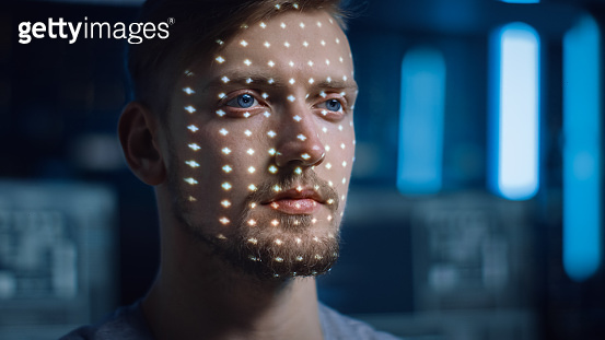 Handsome Young Caucasian Man Is Identified By Biometric Facial