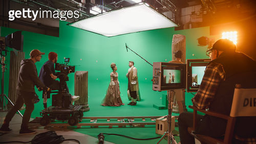 On Big Film Studio Professional Crew Shooting Period Costume Drama ...