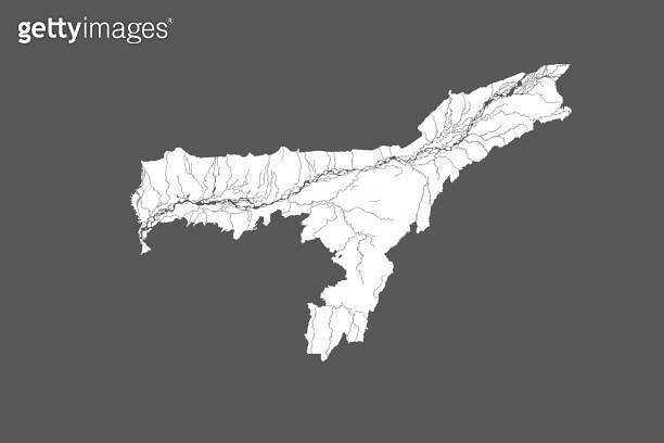 Map of Assam with lakes and rivers. (1273489848) - 게티이미지뱅크