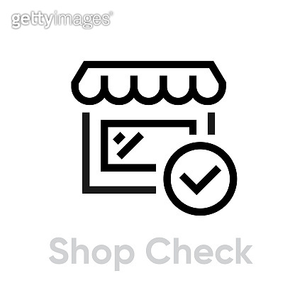 Shop check icon, completed order or confirmed. Editable Vector Outline ...