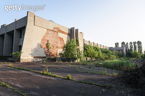 Ruins of abandoned buildings in 1986. Soviet architecture in Chernobyl ...