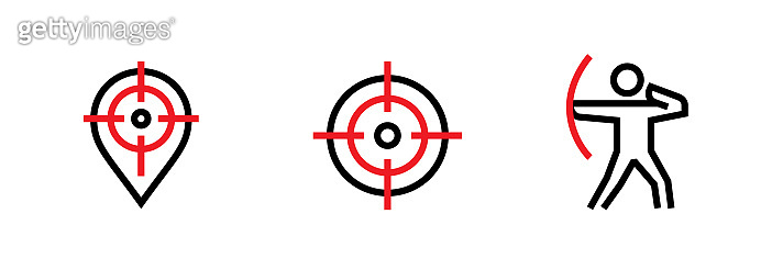 Set of Aim Pin, Goal and Shooter Personal Targeting icons. Editable ...