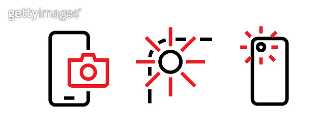 Set of Front, Shot and Camera Phone Multi-Cameras icons. Editable line ...