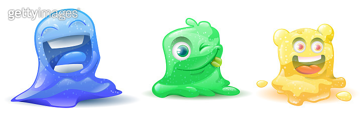 Cute cartoon jelly set. Cartoon litter slime characters set. Slime ...