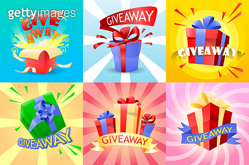 Giveaway illustration set. Giveaway banner template design for social ...