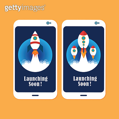 Launch rocket with launching soon interface for mobile app, smart ...