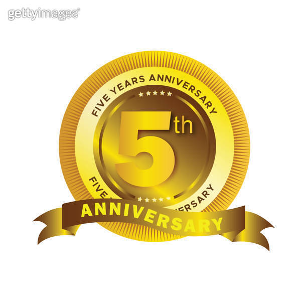 5th years golden anniversary design celebration with ring and ribbon ...