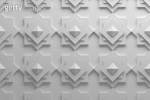 White pattern with rotated squares and pyramids (1287964742) - 게티이미지뱅크