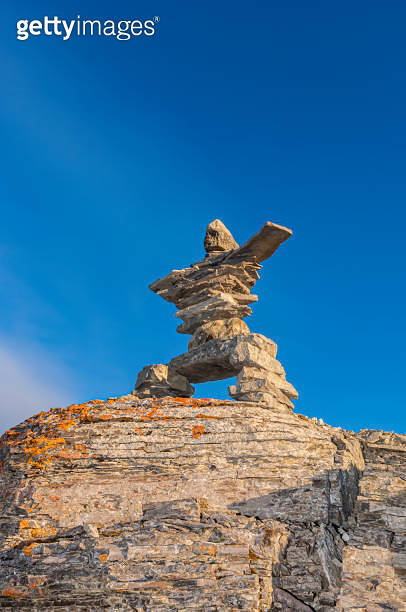Canada; Canadian Arctic; Inukshuk Marker on Somerset Island; Nunavut ...
