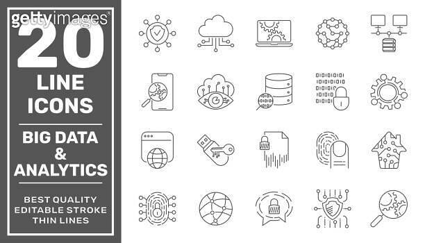 Data Processing line vector icon set. Contains such icons as Big Data ...
