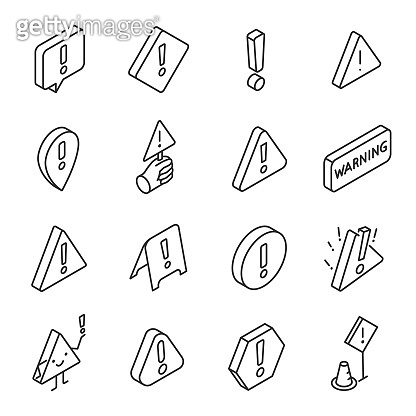 Warning sign, icon set. Attention, linear icons. Hazard warning ...