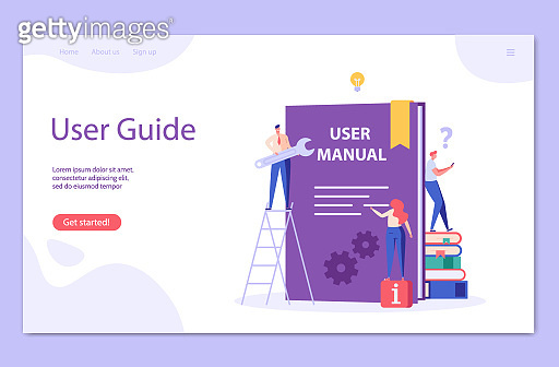 People read user manual book. Managers reading and writing guide ...