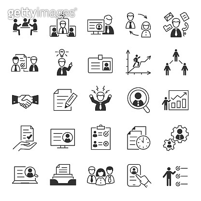 Work processes, icon set. Office work, linear icons. Human Resources ...