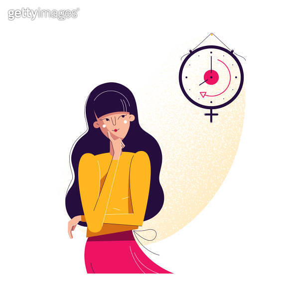 Biological clock concept. Woman looking at watch, symbol of biological ...
