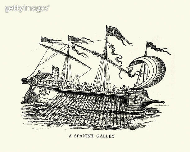 Spanish galley warship of the 16th Century 이미지 (1282031051) - 게티이미지뱅크