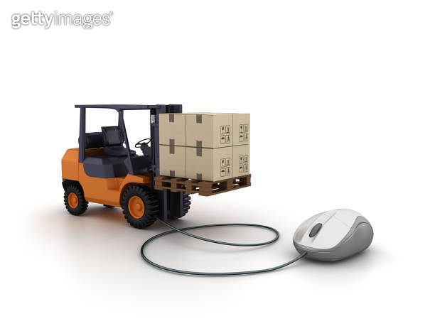 Forklift Truck with Computer Mouse on Chalkboard - 3D Rendering ...