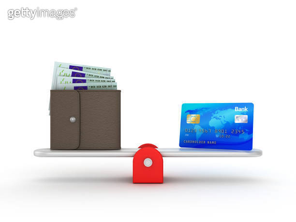 Seesaw Scale with Euro Bills Wallet and Credit Card - 3D Rendering 이미지 ...