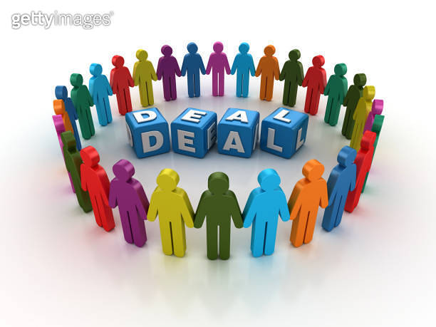 Pictogram Teamwork People with DEAL Buzzword Cubes - 3D Rendering ...