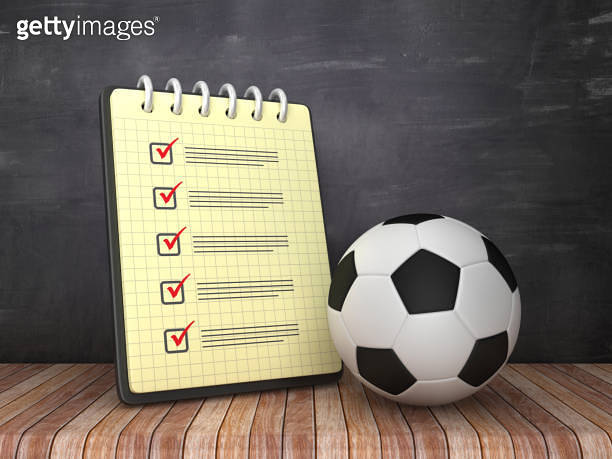 Check List Note Pad with Soccer Ball on Chalkboard Background - 3D ...