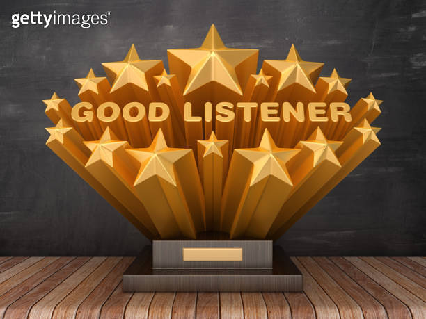 Gold Stars with GOOD LISTENER Phrase on Trophy - Chalkboard Background ...