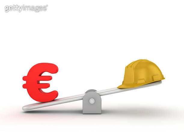 Seesaw Scale with Construction Helmet and Euro Symbol - 3D Rendering ...