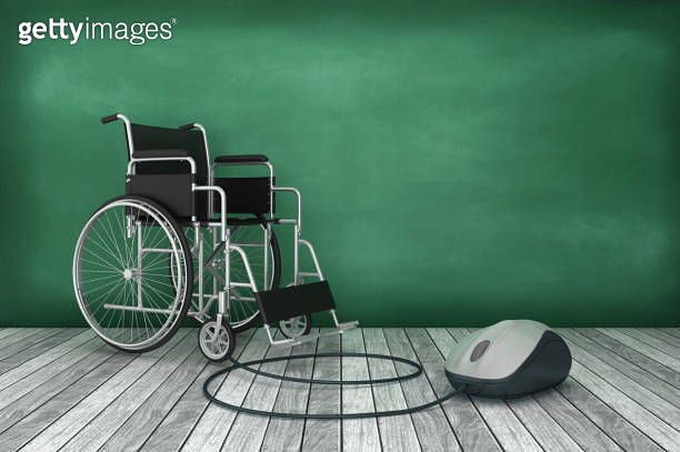 Wheelchair with Computer Mouse on Chalkboard - 3D Rendering 이미지 ...