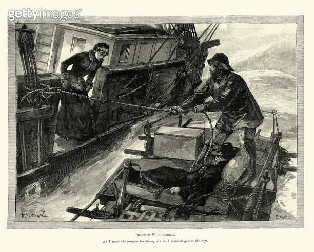 Woman abandoning sinking ship onto a raft, 19th Century 이미지 (1206090612 ...
