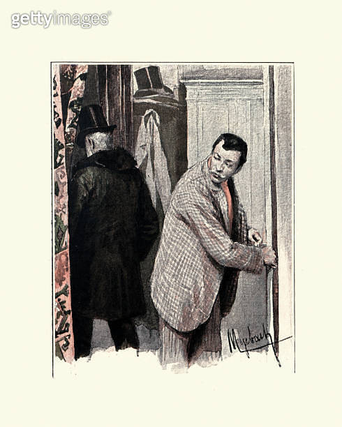 Man sneaking behind anothers back, Victorian, 19th Century (1214340400 ...