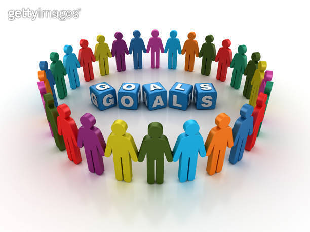 Pictogram Teamwork People with GOALS Buzzword Cubes - 3D Rendering ...
