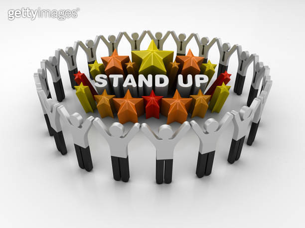 Pictogram Teamwork and Colorful Stars with STAND UP Word - 3D Rendering ...