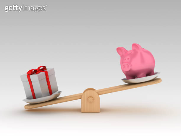 Seesaw Scale with Gift Box and Piggy Bank - 3D Rendering 이미지 ...