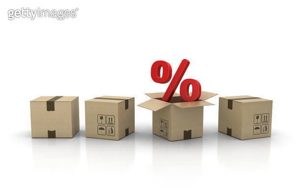 Cardboard Box with Percentage Symbol - 3D Rendering 이미지 (1203759372 ...