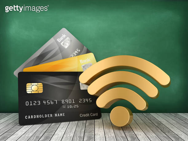 Credit Cards with WIFI Symbol on Chalkboard - 3D Rendering (1218186105 ...