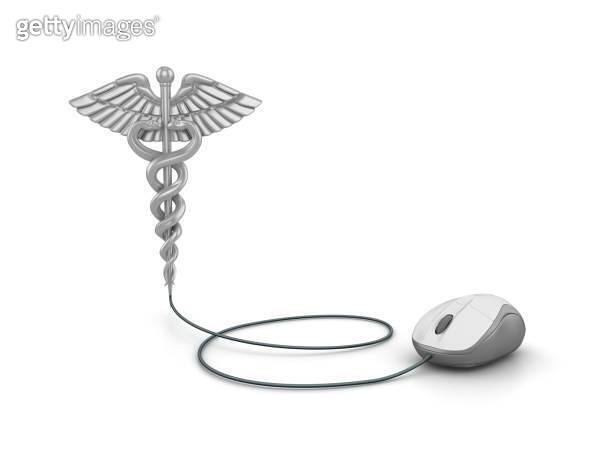 Caduceus Symbol with Computer Mouse on Chalkboard - 3D Rendering ...