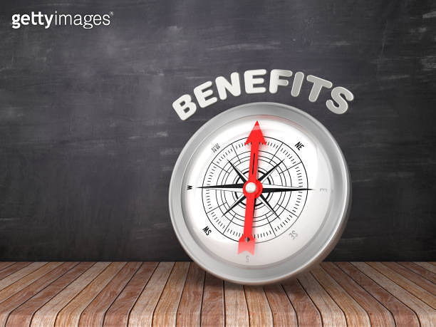 Compass with BENEFITS Word on Chalkboard - 3D Rendering (1219020371 ...