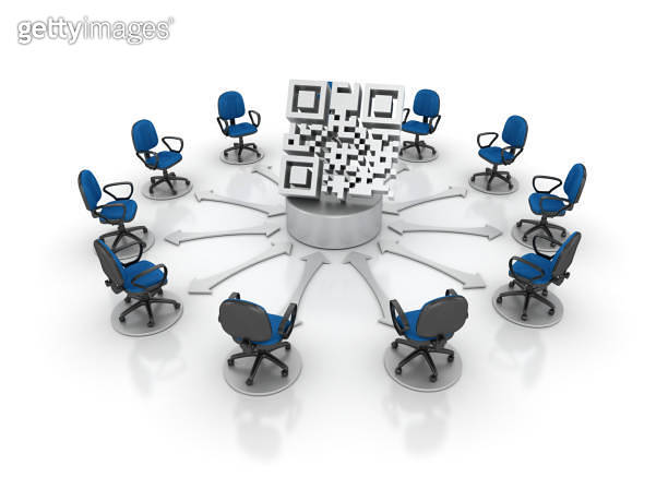 Chairs Teamwork with QR Code - 3D Rendering (1221404332) - 게티이미지뱅크